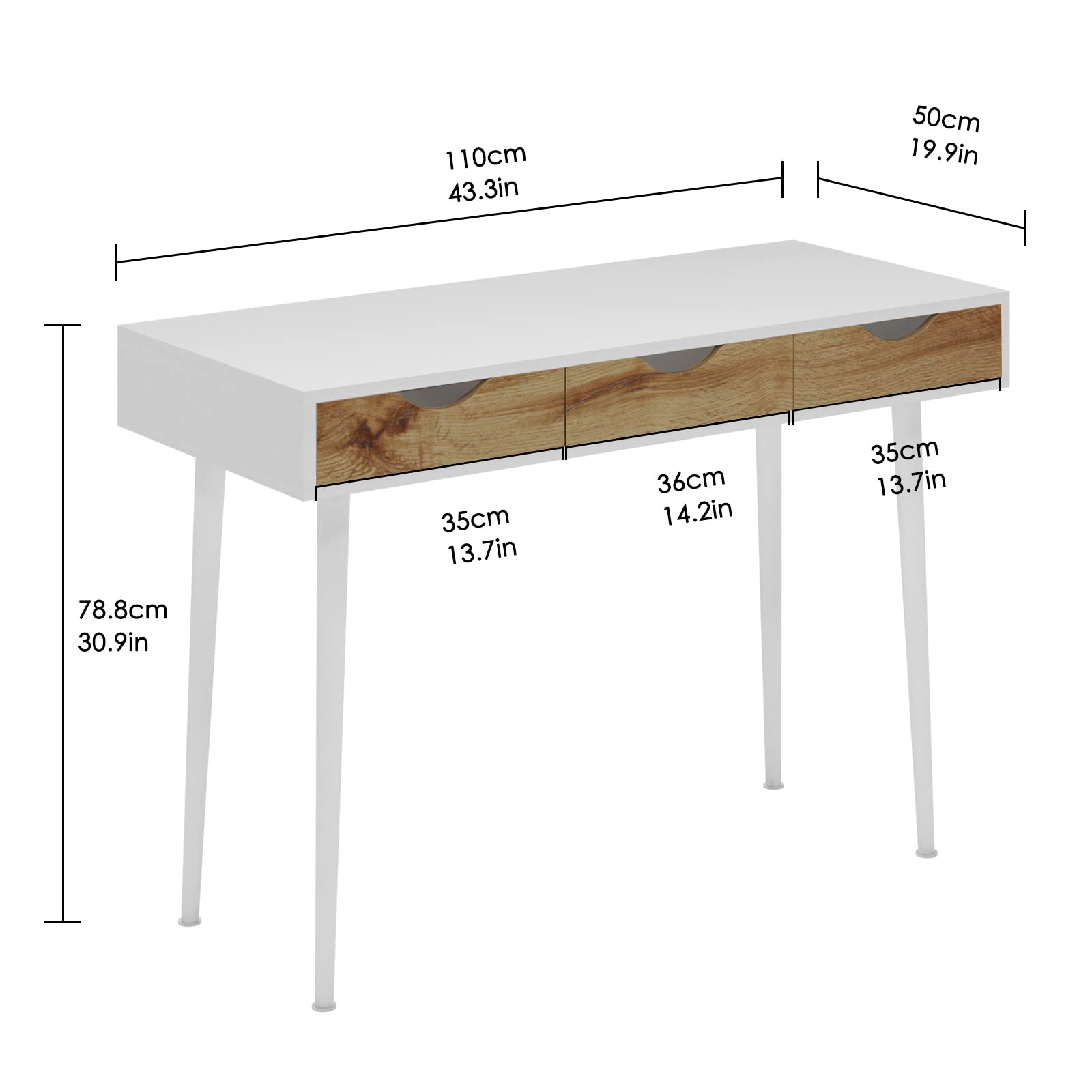 sogesfurniture Writing Computer Desk Modern with 3 Drawers, Makeup Vanity Table, Writing Study Desk for Home Office, Dressing Table