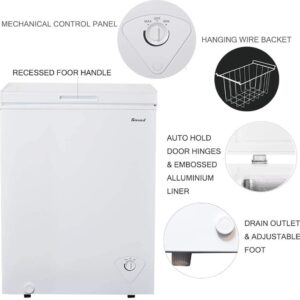 Smad Deep Chest Freezer 5 Cu.ft Low Noise Top Open Freezer with Removable Hanging Basket Auto Hold Door Hinges Front Drain, White