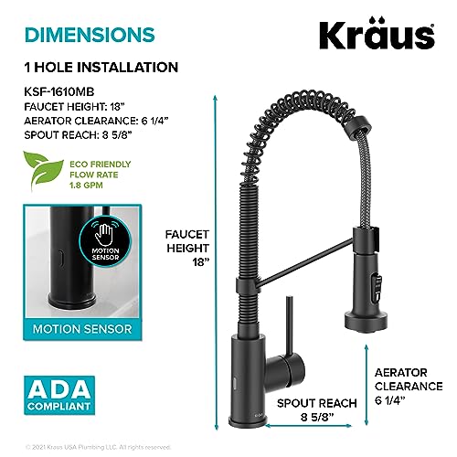 KRAUS Bolden Touchless Sensor Commercial Style 2-Function Single Handle Pull Down Kitchen Faucet in Matte Black, KSF-1610MB