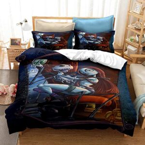 vankie bedding set 3pieces, nightmare before christmas duvet cover set jack and sally throne cartoon bedding with 1 duvet cover, 2 pillow shams, no comforter king size