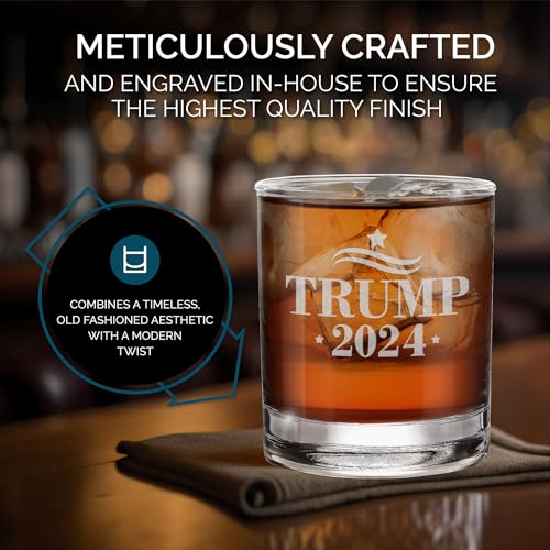 shop4ever Trump 2024 American Stars Election Engraved Whiskey Glass 11 oz. Donald Trump Patriotic Gift