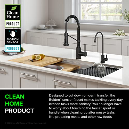 KRAUS Bolden Touchless Sensor Commercial Style 2-Function Single Handle Pull Down Kitchen Faucet in Matte Black, KSF-1610MB