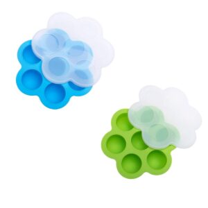 silicone egg bites molds with lid for instant pot, 2 packs (for 3qt (6.3"x6.3"x1.6"), blue+green)