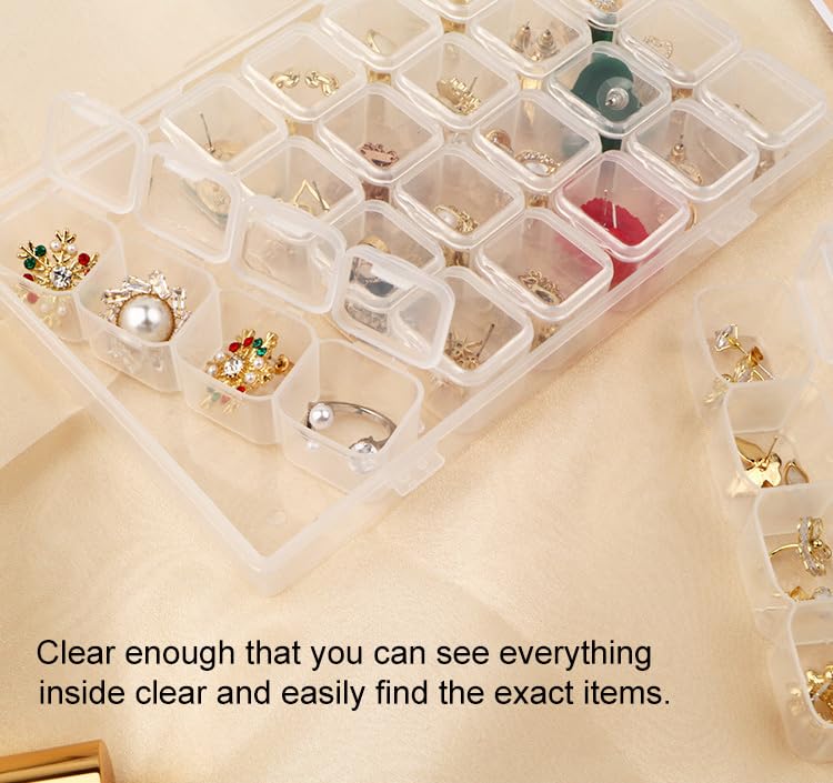 AKOAK 28-Compartment Transparent Plastic Storage Box, Separate Lid, Transparent Compartment, Nail Art Storage Box, Jewelry, Rhinestone, Beads, Screws, Organizer Container