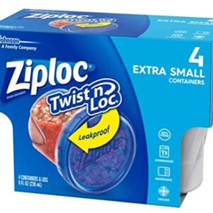 Ziploc Twist 'n Loc, Storage Containers for Food, Travel and Organization, Dishwasher Safe, Extra Small Round, 4 Count