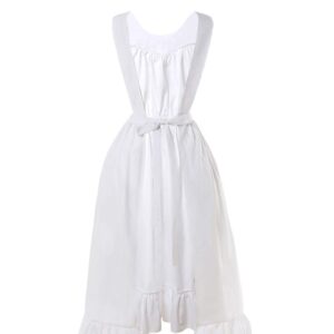 CR ROLECOS White Vintage Maid Ruffle Apron for Women Colonial Pioneer Peasant Apron Pinafore Adjustable Kitchen Gift L