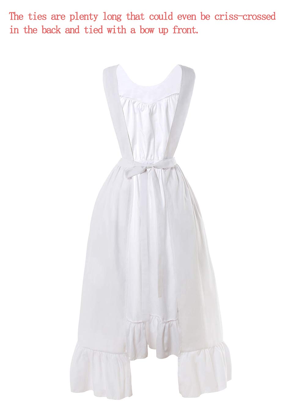 CR ROLECOS White Vintage Maid Ruffle Apron for Women Colonial Pioneer Peasant Apron Pinafore Adjustable Kitchen Gift L