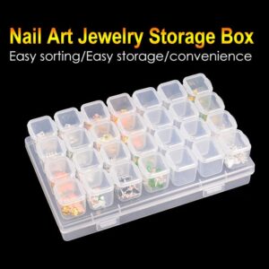 AKOAK 28-Compartment Transparent Plastic Storage Box, Separate Lid, Transparent Compartment, Nail Art Storage Box, Jewelry, Rhinestone, Beads, Screws, Organizer Container