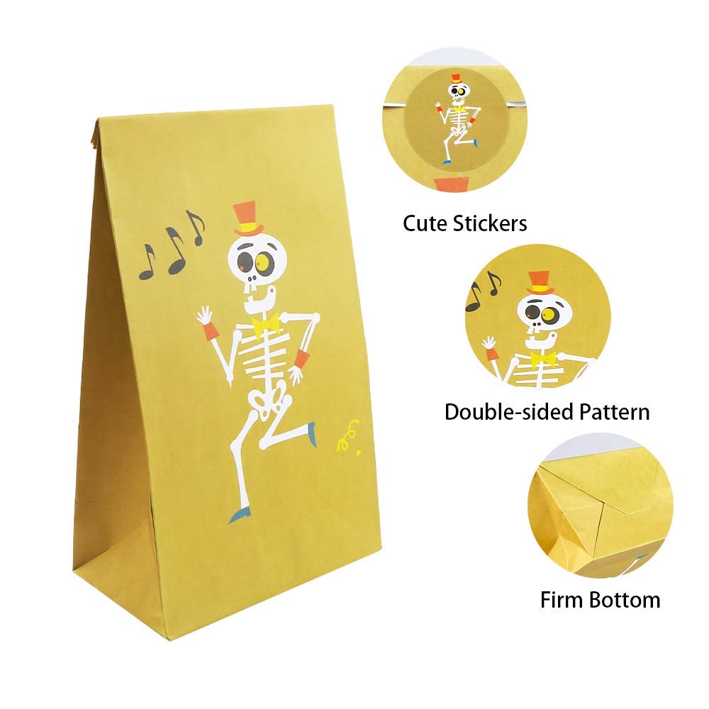 CCINEE 36pcs Halloween Paper Treat Bags Cute Candy Bags with 48pcs Round Stickers for Halloween Party Snacks Gift Packing Supplies