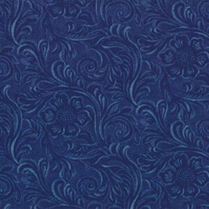 tooled leather-look, denim blue, fabric, 100% cotton, western basics, south western, sara khammash, moda, 11216-12, by the yard