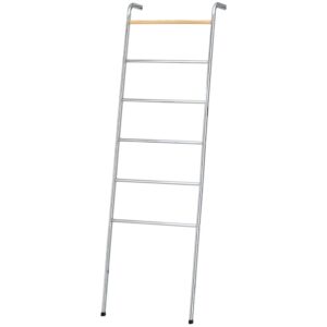 mygift 6 rung silver chrome plated metal wall leaning bath towel storage ladder, freestanding bathroom drying rack for towels with top and bottom non slip rubber feet