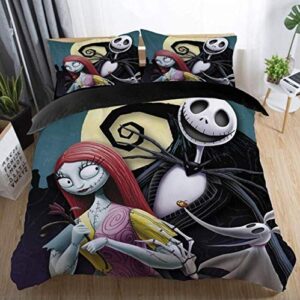 vankie duvet cover sets, nightmare before christmas jack and sally rose decor bedding set, home bedroom decoration, microfiber fabric, no comforter, 3pcs full size