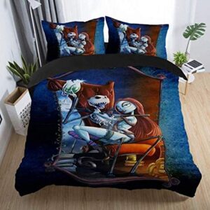 Vankie Bedding Set 3Pieces, Nightmare Before Christmas Duvet Cover Set Jack and Sally Throne Cartoon Bedding with 1 Duvet Cover, 2 Pillow Shams, No Comforter King Size