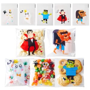 ccinee 200pcs halloween treat bags clear self-adhesive candy bags cellophane plastic cookie bags for party favors halloween decoration