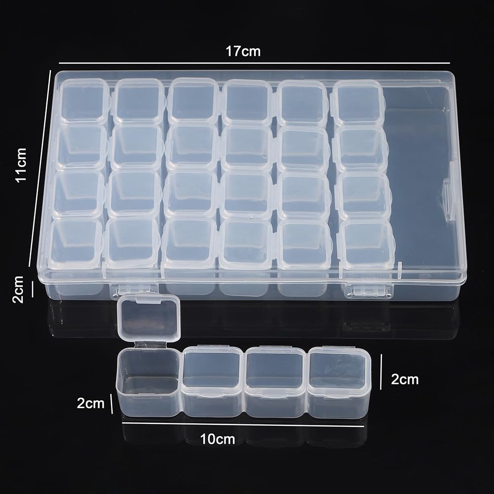 AKOAK 28-Compartment Transparent Plastic Storage Box, Separate Lid, Transparent Compartment, Nail Art Storage Box, Jewelry, Rhinestone, Beads, Screws, Organizer Container