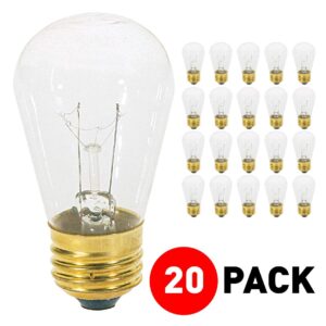 11S14/C, 11-Watt S14 Replacement Incandescent, Clear Glass Light Bulbs, 2700K Warm White, Dimmable, E26 Medium Base, Use Display-Sign, Indoor-Outdoor Patio,String Lights. (20 Pack Incandescent Bulbs)