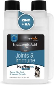 canine hyaluronic acid + zinc by hyalogic - joint & immune support, hyaflex pro pure 8oz - liquid oral ha dog & pet supplement