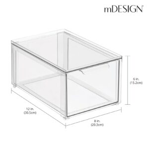 mDesign Plastic Stackable Closet Storage Organizer Bins with Pull Out Drawer for Cabinet, Desk, Shelf, Cupboard, or Dresser Organization - Lumiere Collection - 4 Pack - Clear