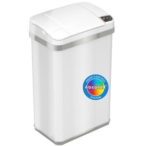 itouchless 4 gallon bathroom trash can with absorbx odor filter and air freshener, pearl waste bin for restroom, bedroom and office, 4 gal, white sensor, mt04sw-7