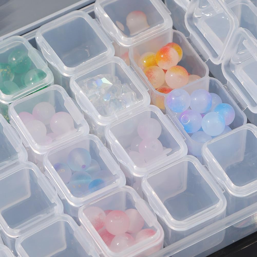 AKOAK 28-Compartment Transparent Plastic Storage Box, Separate Lid, Transparent Compartment, Nail Art Storage Box, Jewelry, Rhinestone, Beads, Screws, Organizer Container