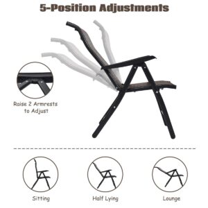 Tangkula 2 Piece Patio Rattan Folding Reclining Chair, Outdoor Wicker Portable Camping Chair with Widened Armrest, Foldable Chair with Adjustable High Backrest for Garden Balcony Outdoor & Indoor (2)