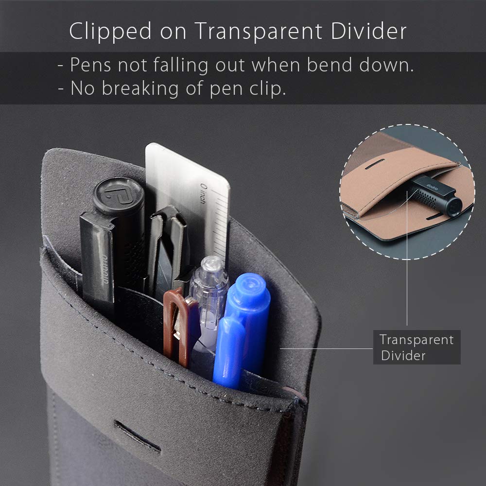 Pocket Protector, Leather Pen Pouch Holder Organizer, for Shirts Lab Coats, Hold 5 Pens, Designed to Keep Pens Inside When Bend Down. No Breaking of Pen Clip. Thick PU Leather, Navy, 2 Per Pack.