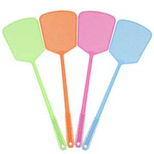 fly swatter, 4 pack strong plastic fly swat set with long flexible handle manual heavy duty fly swatters assorted colors