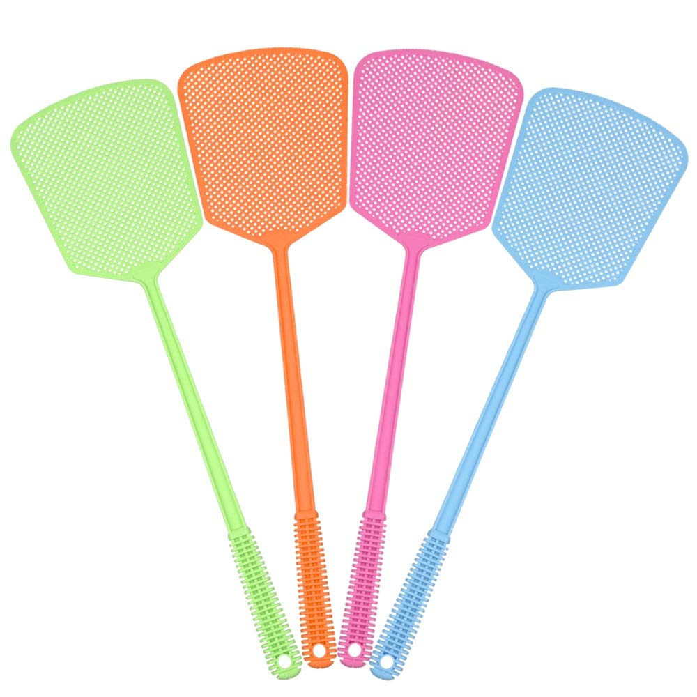 Fly Swatter, 4 Pack Strong Plastic Fly Swat Set with Long Flexible Handle Manual Heavy Duty Fly Swatters Assorted Colors