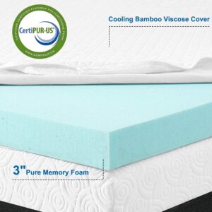 ABAKAN 3 Inch Memory Foam Mattress Topper California King Size - Cooling Gel Bed Topper for College - Firm Mattress Topper for Back Pain (with Removable Soft Bamboo Fiber Cover)