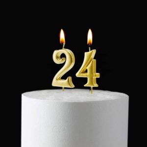 Bailym Gold 24th Birthday Candles, Number 24 Cake Topper for Birthday Decorations