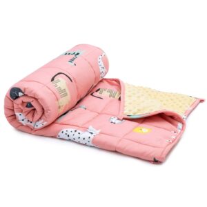 sivio weighted blanket,cotton and minky fleece throw blanket with beads, reversible heavy blanket, 3lbs 36x48 inch, pink cat