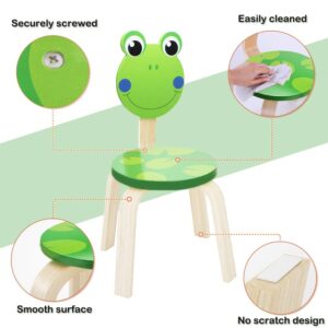 iPlay, iLearn 2 PCS Wooden Kids Chair Sets, Natural Hardwood Frog & Cow Animal Children Chairs, Furniture Set for Toddlers Kids Boys Girls, Stackable for Playroom, Nursery, Preschool, Kindergarten