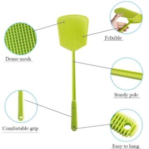 Fly Swatter, 4 Pack Strong Plastic Fly Swat Set with Long Flexible Handle Manual Heavy Duty Fly Swatters Assorted Colors