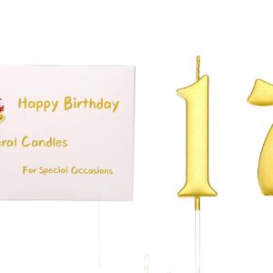 Bailym Gold 17th Birthday Candles, Number 17 Cake Topper for Birthday Decorations