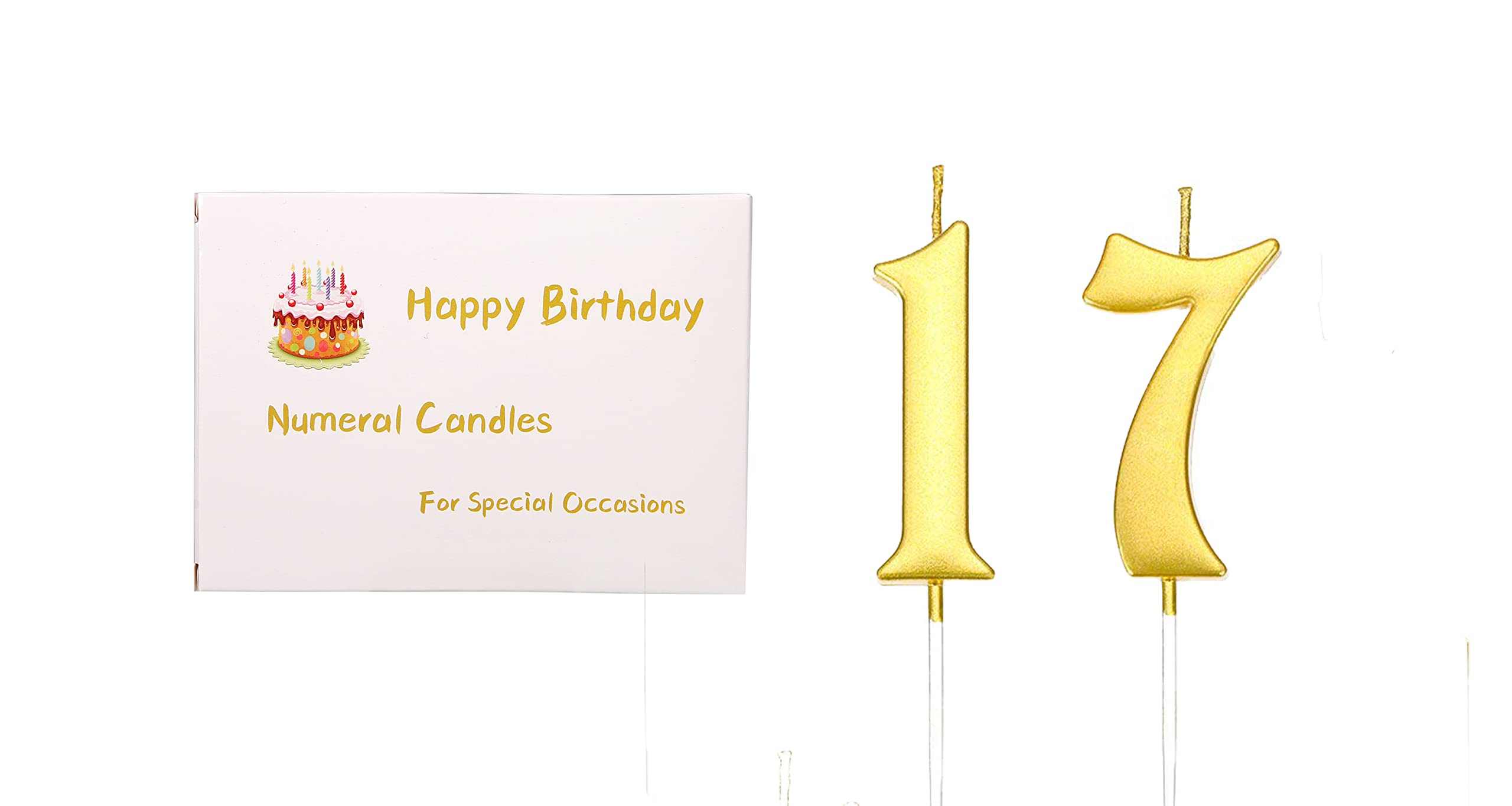 Bailym Gold 17th Birthday Candles, Number 17 Cake Topper for Birthday Decorations