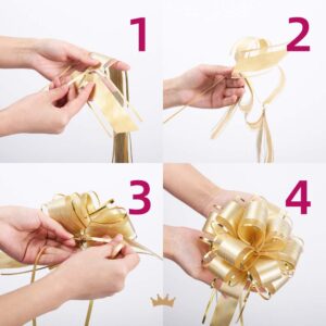 PACKQUEEN 15 Gold Gift Bows Large, 6 inches, Gift Pull Bows for Presents, Christmas Gift Bows Bulk for Baskets