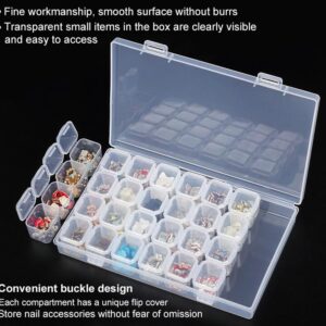 AKOAK 28-Compartment Transparent Plastic Storage Box, Separate Lid, Transparent Compartment, Nail Art Storage Box, Jewelry, Rhinestone, Beads, Screws, Organizer Container