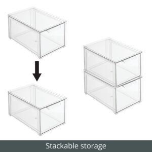 mDesign Plastic Stackable Closet Storage Organizer Bins with Pull Out Drawer for Cabinet, Desk, Shelf, Cupboard, or Dresser Organization - Lumiere Collection - 4 Pack - Clear