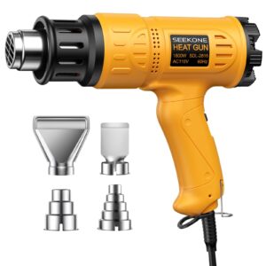 seekone heat gun 1800w hot air gun variable temperature control for 2-temp settings 122℉~1202℉（50℃- 650℃） with 4 nozzels for crafts, vinyl wrap, shrink tubing