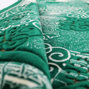 Modefa Turkish Islamic Prayer Rug | Soft Velvet Janamaz Praying Carpet | Muslim Praying Mat for Men & Women Ramadan or Eid | with Car Hanger | Classic Elegant Swirl (Green)