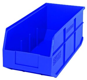 quantum storage k-ssb463bl-4 4-pack stackable plastic shelf bin, 18" x 8-1/4" x 7", blue