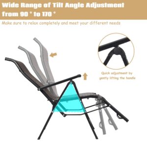 Tangkula 2 Pcs Folding Reclining Rattan Chair, Portable Chaise Lounge Chair w/Adjustable Positions, Outdoor Lounge Chair with Wide Armrest, Sturdy Steel Frame for Garden, Patio, Beach (2)