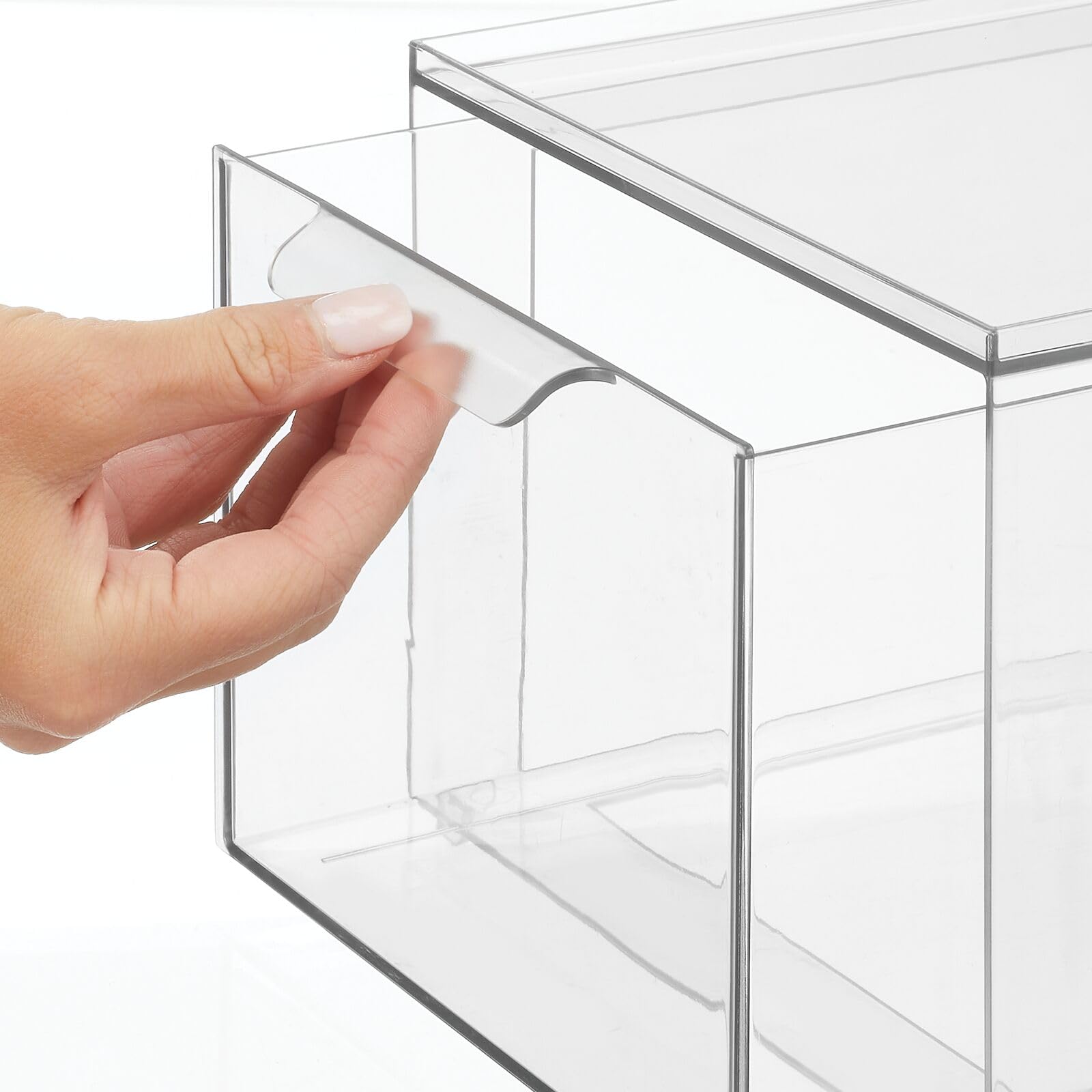 mDesign Plastic Stackable Closet Storage Organizer Bins with Pull Out Drawer for Cabinet, Desk, Shelf, Cupboard, or Dresser Organization - Lumiere Collection - 4 Pack - Clear