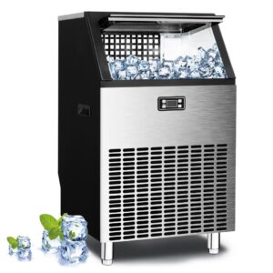 kismile commercial ice maker, freestanding nugget ice maker 200lbs/24h, 55lbs storage bin, full heavy duty stainless steel construction, ice maker machine for home bar, coffee shop, business