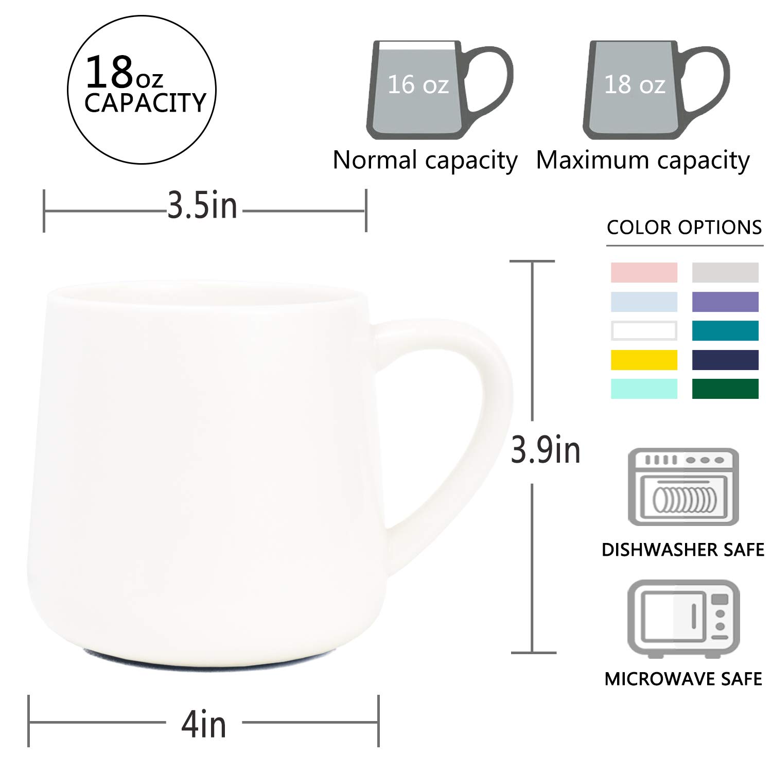 Bosmarlin Glossy Ceramic Coffee Mugs Set of 2, Tea Cup for Office and Home, 18 oz, Suitable for Dishwasher and Microwave(White, 2)