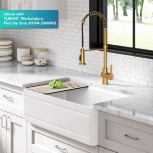 KRAUS Britt 2nd Gen Commercial Style Pull-Down Single Handle Kitchen Faucet in Brushed Brass, KPF-1691BB