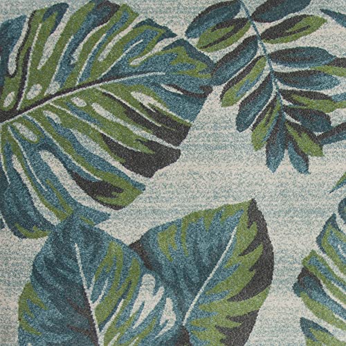 NEW HOME Tropical Palm Leaves 5'3 x 7'7 Area Rug in Teal/Green