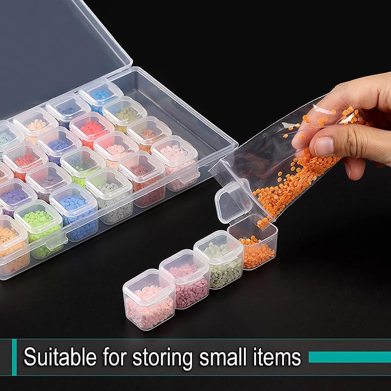 AKOAK 28-Compartment Transparent Plastic Storage Box, Separate Lid, Transparent Compartment, Nail Art Storage Box, Jewelry, Rhinestone, Beads, Screws, Organizer Container