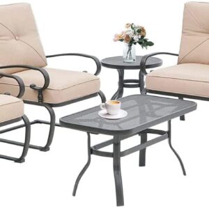 Incbruce 5 Piece Wrought Iron Patio Furniture Set Metal Outdoor Conversation Sets (Loveseat, Coffee Table and Bistro Table, 2 Spring Chair) with Cushion (Brown)