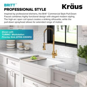 KRAUS Britt 2nd Gen Commercial Style Pull-Down Single Handle Kitchen Faucet in Brushed Brass, KPF-1691BB